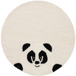 Kinderteppich CarpetFine "Panda", creme, H:0,6mm &Oslash;:150cm, Obermaterial: 100% Wolle, Teppiche, Kinderteppich