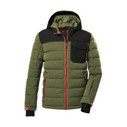 Skijacke Killtec "KSW 123 BYS SKI QLTD JCKT", Herren, Gr. 164, gr&uuml;n (olivgr&uuml;n), Oberstoff: 100% Polyester, Futter: 100% Polyester, Wattierung: 100% Polyester (recycelt), Jacken Skijacke, Wasserabweisende, winddichte Winterjacke mit Colourblock-Design