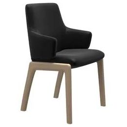Polsterstuhl stressless "Laurel", schwarz (schwarz batick, eiche gekalkt), B:58cm H:92cm T:59cm, Leder BATICK: BATICK ist ein leicht korrigiertes, durchgef&auml;rbtes und genarbtes M&ouml;belleder, bei dem die meisten Unebenheiten und Spuren in der Regel entfernt wurden., St&uuml;hle, Polsterstuhl, Low Back mit Armlehne, Gr&ouml;&szlig;e L, abgerundete Beine in Eiche gekalkt
