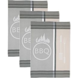 Geschirrtuch Ross "BBQ", grau (grau, beige), B:50cm L:70cm, 100% Baumwolle, Geschirrt&uuml;cher, Geschirrtuch, Motivtuch, aus 100% Baumwolle