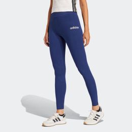 Leggings adidas Sportswear "ESSENTIALS LINEAR COTTON", Damen, Gr. XS, N-Gr, blau (dunkelblau, wei&szlig;, normal, gr.), Obermaterial: 90% Baumwolle, 10% Elasthan, Hosen Leggings, aus Baumwollmaterial mit Stretchanteil, hoher Bund, ohne Verschluss