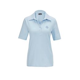 Poloshirt GOLDNER "Stretchbequemes Poloshirt", Damen, Gr. 44, blau (hellblau), Obermaterial: 95% Baumwolle CO. 5% Elasthan EL., Tubular, Shirts Poloshirt, Tonige Kn&ouml;pfe in Perlmuttoptik