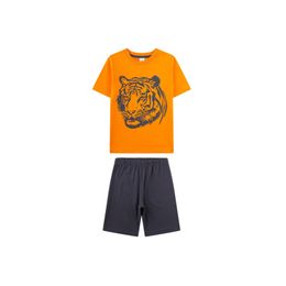 Schlafanzug Sanetta "Pyjama Schlafanzug Tiger kurz Kids", Jungen, Gr. 116, bunt (orange, schwarz), Obermaterial: 100% Baumwolle CO., Homewear-Sets Schlafanzug