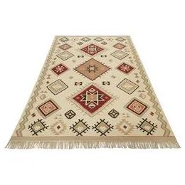 Teppich GREEN LOOOP "Brionne GL-82102", beige, B:160cm H:5mm L:230cm, Baumwolle, Schurwolle, Teppiche, Teppich, handgewebter Naturfaserteppich aus 80% Wolle 20% Baumwolle, Fransen