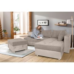 Ecksofa Collection AB "Italia L-Form", beige, B:217cm H:42cm T:182cm, 100%Polyester, Sofas, Ecksofa, mit Bettfunktion und Bettkasten, in Cord-Samt Mix