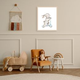 L&uuml;ttenh&uuml;tt Bild mit Rahmen L&Uuml;TTENH&Uuml;TT "oder Poster, Hase auf Roller", bunt (farbe rahmen: beige, farbe bild(er): bunt), B:50cm H:70cm T:0,7cm, Holz, Plexiglas, Bilder, Bild mit Rahmen, HD Premium Druck