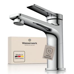 Waschtischarmatur WASSERWERK "WT 12", silber (chrom), B:5cm H:15,5cm T:17cm, Messing, Armaturen, Waschtischarmatur, inkl. Popup, wassersparend