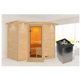 Sauna Karibu "Sanna 2", beige (naturbelassen), Saunaofen, integrierte Steuerung, 9 kW, Saunen, Ofen 9 kW integr. Strg