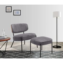 Loungesessel Home Affaire "Lovberg in Cord und Easycare-Bezug", grau, B:65cm H:76cm T:65cm, 100% Polyester, Sessel, Loungesessel, eleganter Sessel mit Hocker