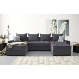 Wohnlandschaft Collection AB "Josy XL U-Form, B: 313 cm in Cord, Cord-Mix", grau (anthrazit), B:313cm H:84cm T:161cm, 100% Polyester, Sofas, Wohnlandschaft, mit Bettfunktion, Bettkasten & 2 Zierkissen, Federkern