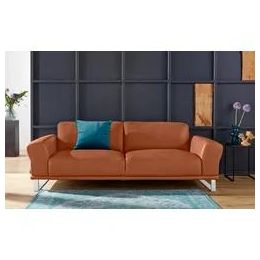 2,5-Sitzer W.Schillig "montanaa", braun (cognac z69), B:232cm H:78cm T:94cm, Sofas, mit Metallkufen in Chrom gl&auml;nzend, Breite 232 cm