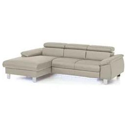 Ecksofa COTTA "Komaris L-Form, B: 244 cm", grau, B:244cm H:72cm T:166cm, Microfaser PRIMABELLE (100% Polyester);Kunstleder SOFTLUX(100%Polyurethan);Feinstruktur (100% Polyester);Kunstleder SOFTLUX/Struktur (100%Polyurethan, 90%Polyester, 10% Polyacryl), Sofas, Ecksofa, mit Kopfteilverstellung, optional Bettfunktion, Bettkasten & Licht