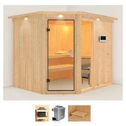 Sauna Karibu "Frigga 3", beige (naturbelassen), Saunaofen, externe Steuerung, 9 kW, Saunen, Ofen 9 KW externe Strg easy