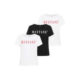 T-Shirt Mustang "T-Shirt Style Alma 3P 3er Pack", Damen, Gr. XS, bunt (2xwei&szlig;, schwarz), Obermaterial: 100% Baumwolle CO., Shirts T-Shirt