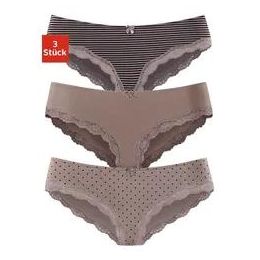 Slip Lascana, Damen, Gr. 40/42, grau (taupe, gepunktet, gestreift, uni), Obermaterial: 95% Baumwolle, 5% Elasthan. Spitze: 87% Polyamid, 13% Elasthan, gepunktet, gestreift, unifarben, Unterhosen Slip, aus elastischer Baumwolle mit zarter Spitze
