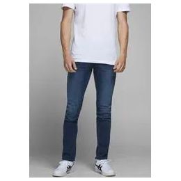 Jack & Jones Slim-fit-Jeans JACK & JONES "JJIGLENN Slim-Fit mit Stretch und praktischer 5-Pocket-Form", Herren, Gr. 34, L&auml;nge 34, blau (dunkelblau denim), Denim/Jeans, Obermaterial: 98% Baumwolle, 2% Elasthan, Abriebeffekte, slim fit kn&ouml;chellang, Jeans Slim-fit-Jeans, Baumwollmischung, slim fit