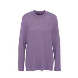 Longpullover GOLDNER "Angenehm weiches Shirt mit Glitzersteinen", Damen, Gr. 54, lila (erika, melange), Obermaterial: 75% Viskose CV. 20% Polyester PES. 5% Elasthan EL., Tubular, Pullover Longpullover, Mit tonigen Glitzersteinen vorn