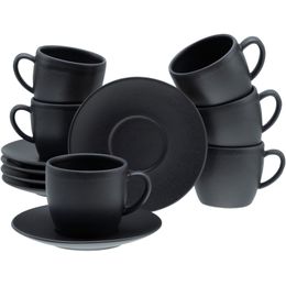 Cappuccinotasse Creatable "Soft Touch Black", schwarz, 240ml, 12 Stk., Steinzeug, Trinkgef&auml;&szlig;e, Cappuccinotasse, 12-teiliges Set, mit Untertasse