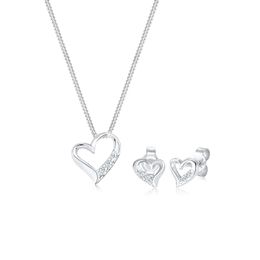 Ohrring und Ketten Set Elli DIAMONDS "Schmuckset Set mit Herz Diamant Wei&szlig; (0.075 ct.) 925 Sterling Silber" Gr. 45, silber, Schmuck_Sets, Damen, 45, Ohrring und Ketten Set