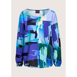 Madeleine Mode Schlupfbluse MADELEINE "Blusenshirt Stilvolle Viskosebluse mit Grafik-Print", Damen, Gr. 36, blau (blau, gemustert), Obermaterial: 100% Viskose CV., Modern, figurumspielend, Blusen Schlupfbluse, Grafischer Patch-Print