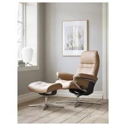 Relaxsessel stressless "Sunrise", braun (almond paloma), B:79cm H:103cm T:73cm, Leder PALOMA: PALOMA ist ein durchgef&auml;rbtes Semianilin-M&ouml;belleder mit nat&uuml;rlicher Narbung., Sessel, Relaxsessel, mit Hocker, mit Cross Base, Gr&ouml;&szlig;e S, M & L, Holzakzent Schwarz