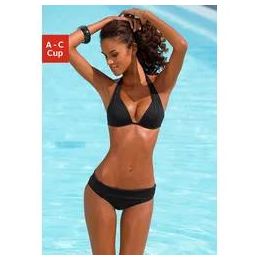 Triangel-Bikini Lascana, Gr. 36, Cup A, schwarz, Polyamid, unifarben, Bikini-Sets Triangel-Bikini, im Nacken zu binden, wattierte Cups, mit eingearbeiteten Kissen