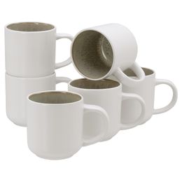 Becher OTTO HOME "modernes 6-teiliges Kaffeebecher-Set Novalee", wei&szlig;, sand, H:10cm &Oslash;:9cm, Steinzeug, Trinkgef&auml;&szlig;e, Becher, hohe Haltbarkeit, sp&uuml;lmaschinen- & mikrowellengeeignet, Reaktivglasur