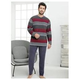 Schlafanzug Normann, Herren, Gr. 48/50, rot (grau, rot, gestreift), 60% Baumwolle, 40% Polyester, Homewear-Sets Schlafanzug