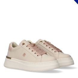 Sneaker Tommy Hilfiger, M&auml;dchen, Gr. 39, beige, Lederimitat, Schuhe Sneaker, Freizeitschuh, Halbschuh, Schn&uuml;rer mit goldfarbenen Bes&auml;tzen