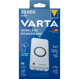 Wireless Powerbank Varta, 20000 mAh, 1x USB-C (In & Out), 2x USB-A (Out), Laden mit o. ohne Kabel, B 79 x T 24 x H 160 mm, wei&szlig;