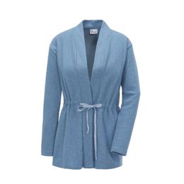 Fleecejacke GOLDNER "Kuscheliger Cardigan mit Bindeband", Damen, Gr. 52, blau, Obermaterial: 50% Baumwolle CO. 50% Polyester PES., Gerade, Homewear-Sets Fleecejacke, Bindeg&uuml;rtel