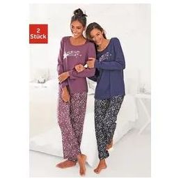 Pyjama Vivance DREAMS, Damen, Gr. 56/58, bunt (bordeaux, marine), Single Jersey, Obermaterial: 100% Baumwolle, gemustert, lang, Homewear-Sets Pyjama, mit Sternenprint