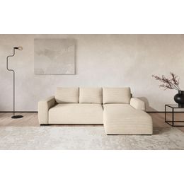 Ecksofa COTTA "Giro L-Form, Recamiere, Breite 252 cm", ivory, B:252cm H:86cm T:170cm, Sofas, Ecksofa, wahlweise mit Bettkasten und Trendbezug CORD