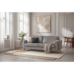 3-Sitzer Home Affaire "Pinto Skandi, 206 cm, Chenille, Struktur", grau, B:208cm H:89cm T:97cm, 100% Polyester, Sofas, 3-Sitzer, mit Keder, Massivholzf&uuml;&szlig;e Eiche ger&auml;uchert, Wellenunterfederung