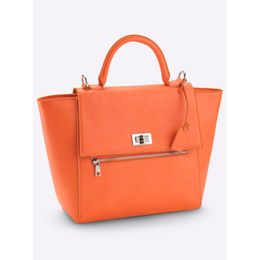 Henkeltasche Heine, Damen, Gr. B/H/T: 42cm x 28cm x 11cm, orange, Polyurethan, unifarben, Taschen Henkeltasche