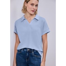 Shirttop Street One, Damen, Gr. 38, cashmere blau, Jersey, Obermaterial: 48% Polyester, 48% Viskose, 4% Elasthan, unifarben, regular fit normal, ohne Ausschnitt, Tops Shirttop, mit Polo Kragen