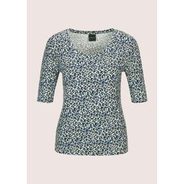 Madeleine Mode Kurzarmshirt MADELEINE "Shirt Halbarmshirt mit Animal-Print", Damen, Gr. 42, blau (marine, nebelblau), Obermaterial: 95% Viskose CV. 5% Elasthan EL., Modern, normal, Shirts Kurzarmshirt
