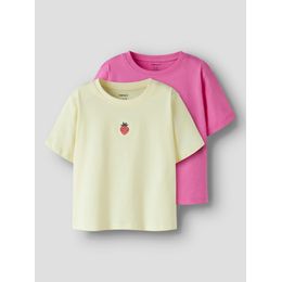T-Shirt name it "NMFVICTORIA 2P SS NREG TOP", M&auml;dchen, Gr. 104, strawberry moon pack:pear sorbet, Jersey, Obermaterial: 100% Baumwolle, bedruckt, unifarben, Basic normal, Rundhals, Shirts T-Shirt