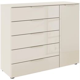 Schubkastenkommode Rauch "Kommode T&uuml;rkommode Sideboard Kombikommode FLIPP mit Glasfront", beige, glas beige (champagner), B:120cm H:100cm T:42cm, Holzwerkstoff, Sideboards, Schubkastenkommode, 1-t&uuml;rig mit 5 Schubladen und Soft-Close-Funktion sowie Glasfront