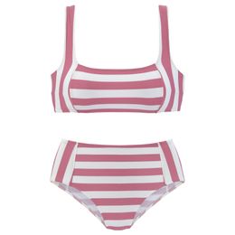 Bustier-Bikini Venice Beach, Damen, Gr. 32, Cup A/B, rosa (flamingo, wei&szlig;), Recycling-Polyester, gestreift, Bikini-Sets Bustier-Bikini, mit gewebten Streifen