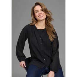 Shirtbluse Laura Scott, Damen, Gr. 40, schwarz, Spitze, Obermaterial: 100% Baumwolle, unifarben, gekr&auml;uselter Ausschnitt, R&uuml;schen mit innenliegendem Gummizug, Blusen Shirtbluse, in H&auml;keloptik, aus Baumwolle