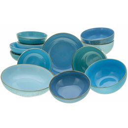 Schale Creatable "NATURE COLLECTION Aqua", blau (aquablau), Steinzeug, Sch&uuml;sseln, Schale, Salatschale, M&uuml;slischale, Servierschale, im Set, f&uuml;r 4 Personen