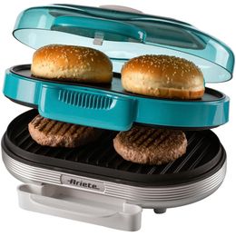 Hamburger Maker Ariete "205B Party Time Hambuger Maker, blau", blau, B:30cm H:16,5cm T:24,5cm, Kontaktgrill_Standgrill_Tischgrill_Teppanyakigrill, Hamburger Maker, 2 Grillplatten: unten f&uuml;r Burger und oben f&uuml;r Hamburger Br&ouml;tchen