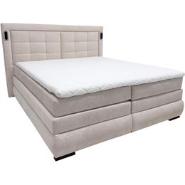 Boxspringbett OTTO HOME "MIVVA in der Breite 180cm, inkl. Bettkasten und Topper", beige, B:204cm L:215cm, Holz teilmassiv, Holzwerkstoff, Spanplatte, Komplettbetten, Boxspringbett, in H3, H4 oder Hmix H3/H4, wahlweise mit oder ohne LED-Leuchten