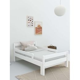 Kinderbett OTTO HOME "Wenke, ausziehbar von 140 bis 200 cm, FSC", wei&szlig;, B:98,5cm H:62cm L:147cm, Betten, Kinderbett, massive Kiefer, mit Lattenrost, zeitlose Optik, Rausfallschutz