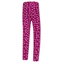 Sweatleggings happy girls, M&auml;dchen, Gr. 128, N-Gr, lila (berry), angeraute Sweatware, Obermaterial: 60% Polyester, 35% Baumwolle, 5% Elasthan, bedruckt, skinny fit kn&ouml;chellang, Hosen Sweatleggings, im tollen Einhorn-Alloverprint