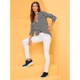 Schlupfbluse Heine, Damen, Gr. 46, schwarz-wei&szlig; (schwarz, ecru), 100% Viskose, bedruckt, gemustert, V-Ausschnitt, Blusen Schlupfbluse