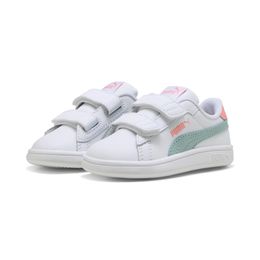 Sneaker Puma "SMASH 3.0 L V INF", M&auml;dchen, Gr. 22, wei&szlig; (Puma wei&szlig;, modern mint, pink fruit), Leder, unifarben, Schuhe Sneaker, mit Klettverschluss, mit Gummilaufsohle, Innenmaterial aus Textil