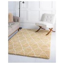 Hochflor-Teppich "Temara Shag, LAGERR&Auml;UMUNG", gelb (gelb, elfenbeinfarben), B:152cm H:51mm L:244cm, Polypropylen (PP), MyFlair M&Ouml;BEL & ACCESSOIRES, Teppiche, gewebt, Rauten Design, weich & kuschelig