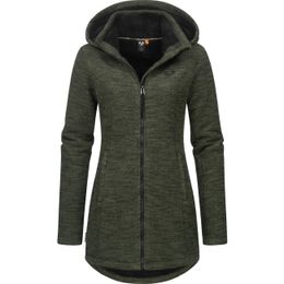 Kapuzensweatjacke Ragwear "Longstrickjacke Leysha Melange", Damen, Gr. S, gr&uuml;n (schwarz olive), Obermaterial: 56% Baumwolle CO. 44% Polyester PES. Futter: 100% Polyester PES., Sweatjacken Kapuzensweatjacke
